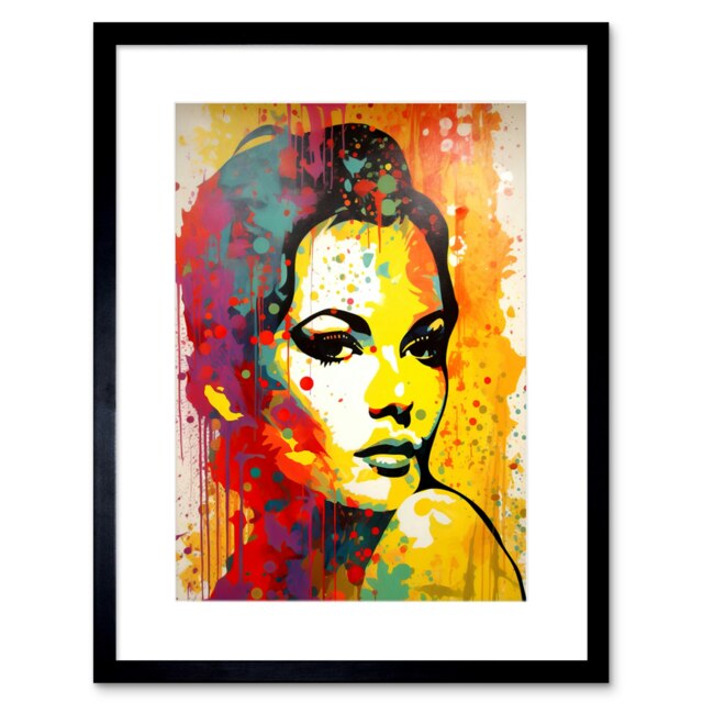 "Female Portrait Vibrant Modern Bright Retro Glam Teen Room 9x7"" Black ...