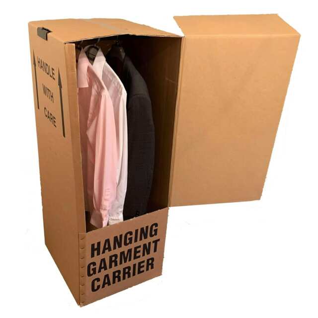 3 x wardrobe removal cardboard storage boxes with hanging rail brown by ...