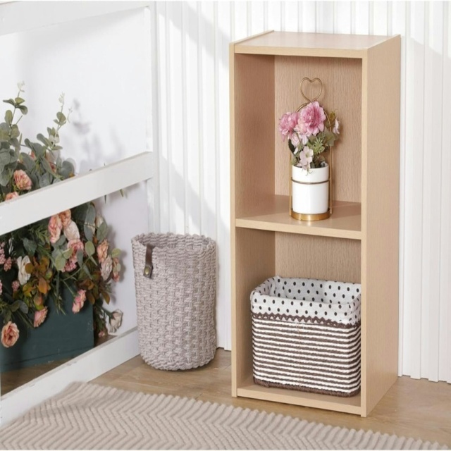 2 Cube Bookshelf Beech Wooden Storage Organiser Wood Shelving Unit Open ...