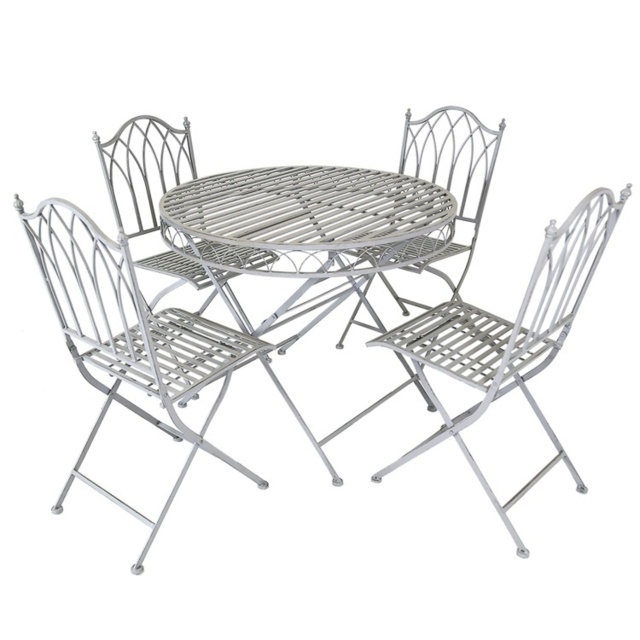 Charles Bentley Rustic 5 Piece Wrought Iron Outdoor Bistro Set - Grey ...