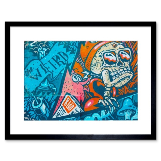"Graffiti Skull Fox Mural Street Art 9X7"" Black Framed Wall Art Print ...