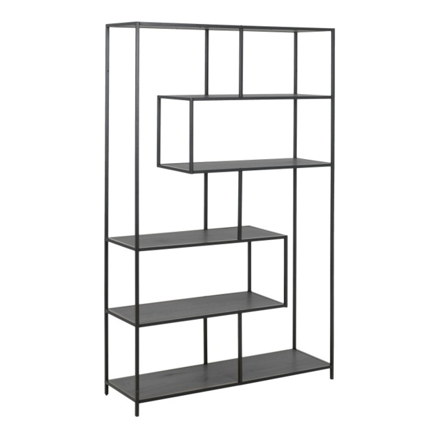 Seaford Black Metal Large Asymmetrical Bookcase With 5 Black Shelves by ...