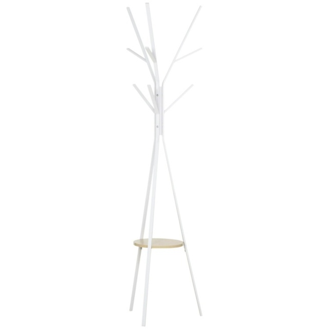 Homcom 180Cm Free Standing Coat Rack Metal Shelf Holder Stand White by ...