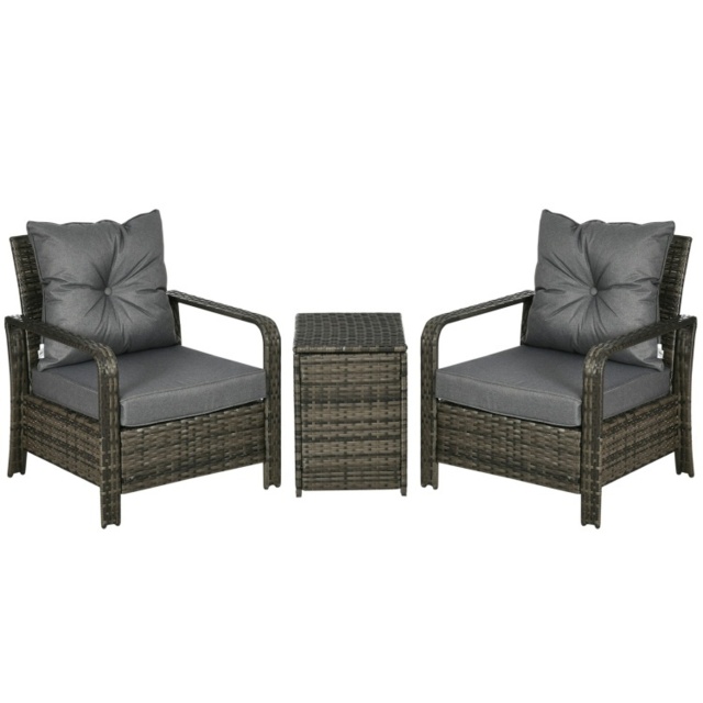 Outsunny 3 Piece Pe Rattan Garden Sofa Set With 2 Chairs & Storage ...