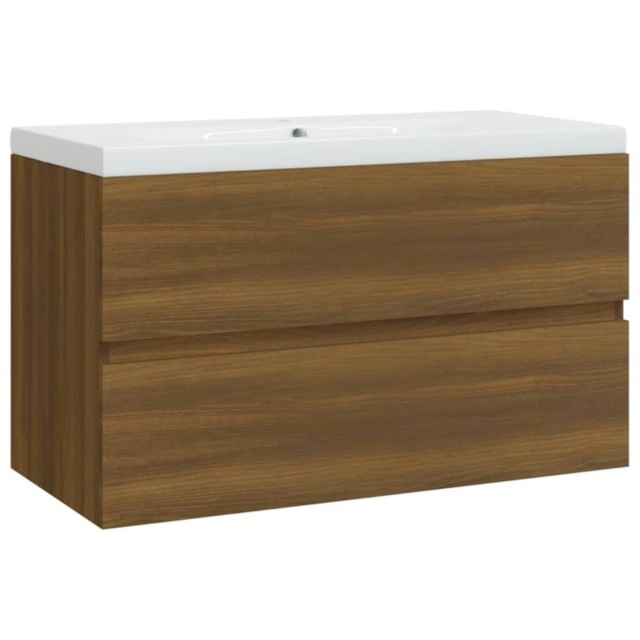 Sink Cabinet With Built-In Basin Brown Oak Engineered Wood by Tesco ...
