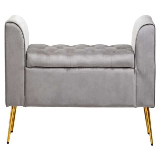 Interiors By Premier Grey Velvet Bench With Gold Finish Legs, Comfy ...