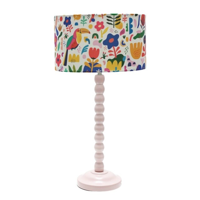 ValueLights Bobbles Rose Pink Bobbin Table Lamp with Jungle Shade & LED ...