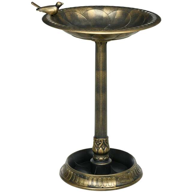 Outsunny 72cm tall bird bath with bird decoration for garden, bronze ...