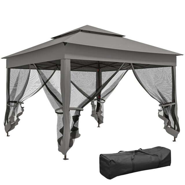 Outsunny 3 x 3m Pop Up Gazebo, Doubleroof Garden Tent with Netting and ...