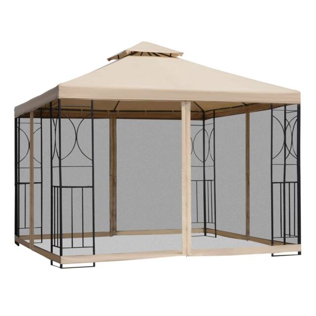 Outsunny 3 m x 3 m garden gazebo, double roof outdoor gazebo canopy ...