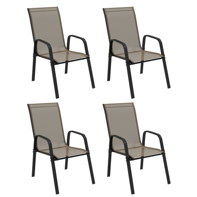 Outsunny Set Of 4 Garden Dining Chair Set With High Back Armrest Grey ...