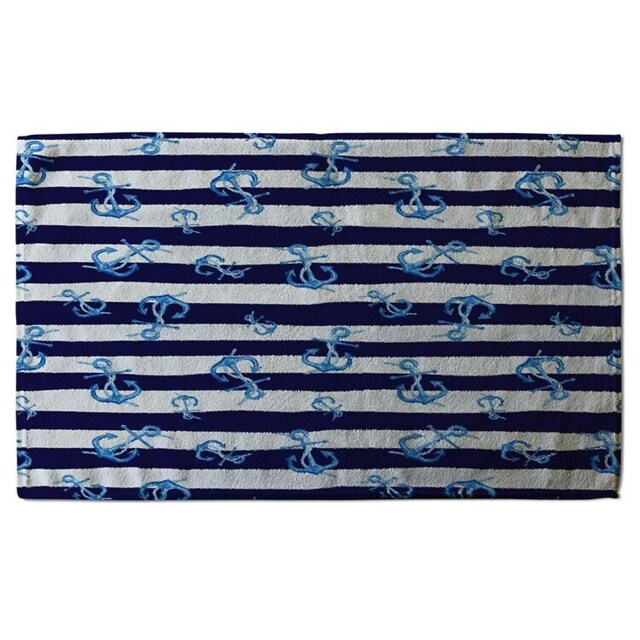 Blue Anchors On Navy Striped Background (Bath Towel) by Tesco ...