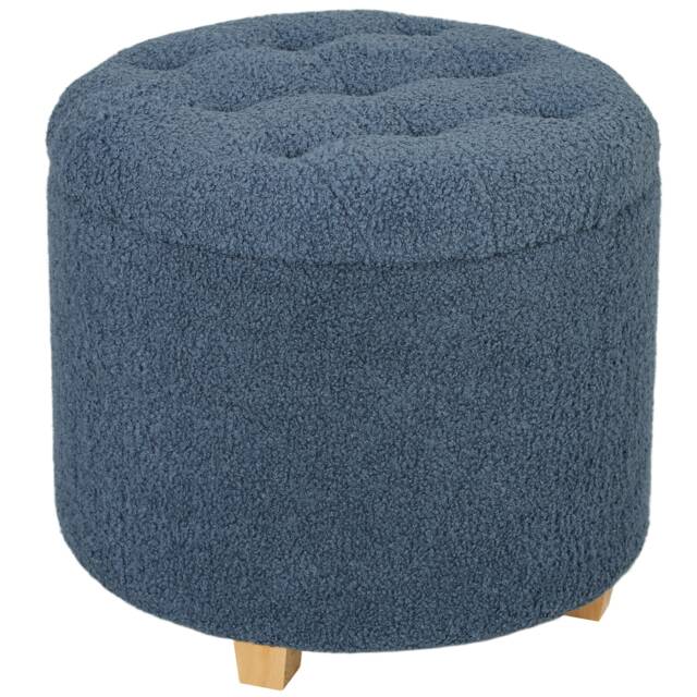 HOMCOM 45cm Round Storage Ottoman, Teddy Fleece Footstool with ...