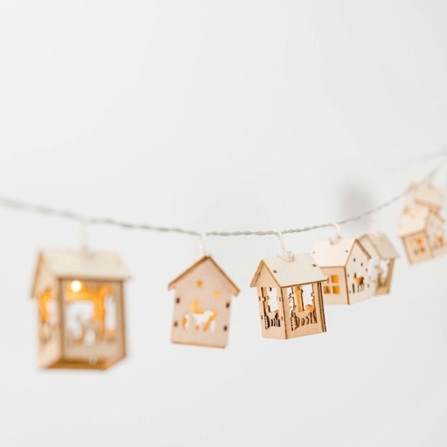 Valuelights Wooden Houses White Indoor String Light by Tesco ...