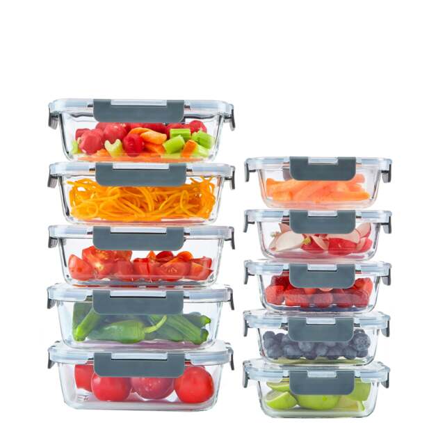 10 glass containers & 10 lids food storage set 10 piece by Tesco ...