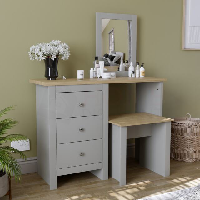 Vida Designs Arlington 3 Drawer Dressing Table Mirror & Stool Set ...
