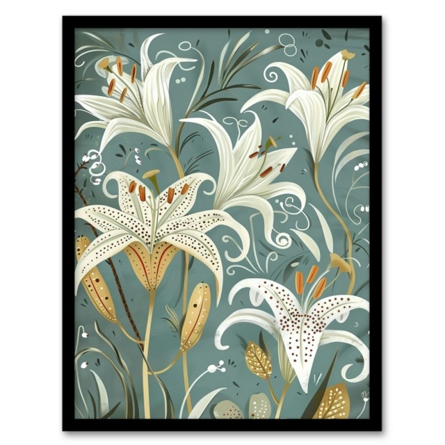 Quirky White Lily Pattern Spring Flower Black Framed Wall Art Print A4 ...