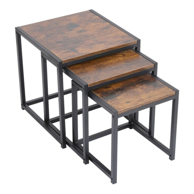 Living And Home Industrial Style Set Of 3 Square Nesting Side Tables by ...