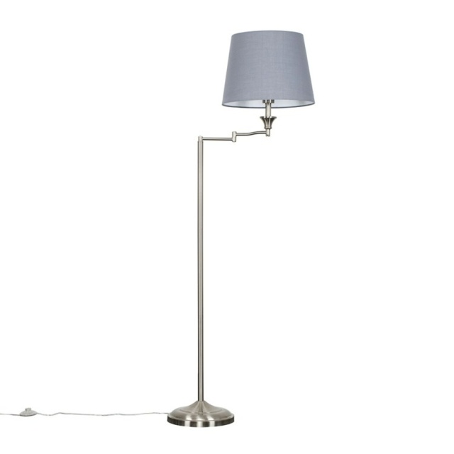 Valuelights Sinatra Brushed Silver Floor Lamp With Medium Grey Tapered ...