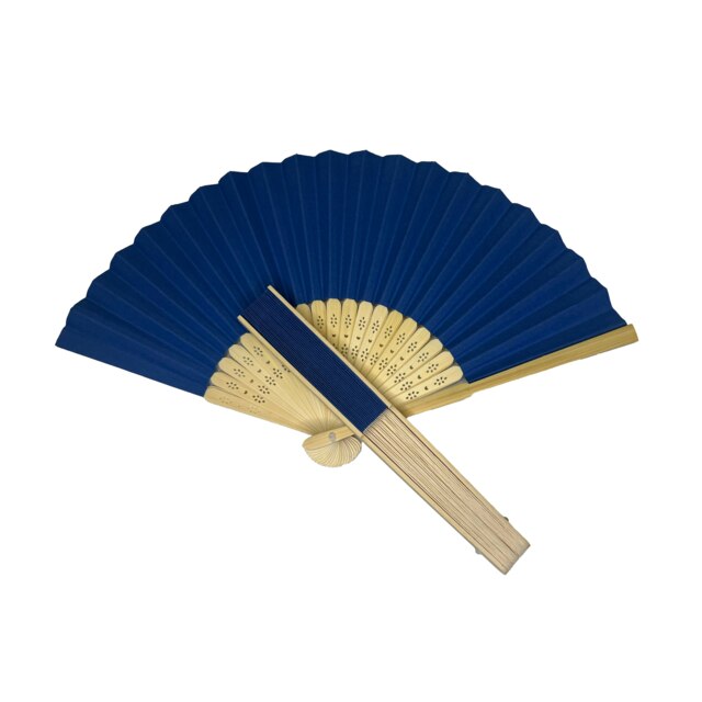 Navy Blue Paper Foldable Hand Held Bamboo Wooden Fan by Parev by Tesco ...