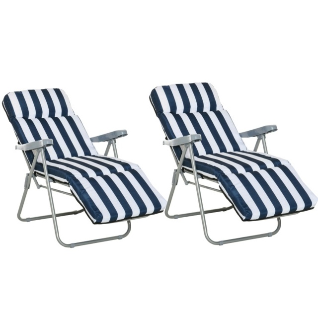 Outsunny Set Of 2 Folding Sun Lounger Recliner Chairs Blue White by ...