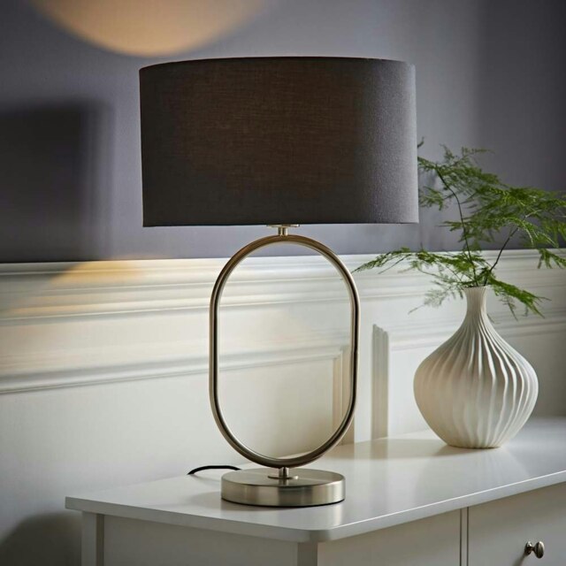 Valuelights antonia charcoal fabric drum lamp shade brushed chrome oval ...