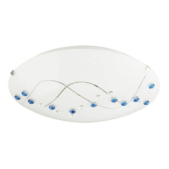 Contemporary Round Opal Glass Ceiling Light With Blue And Clear Crystal ...
