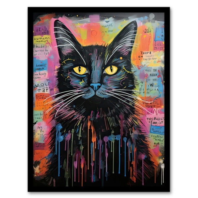Therapy Cat Post It Notes Whimsical Pet Portrait Black Framed Wall Art ...