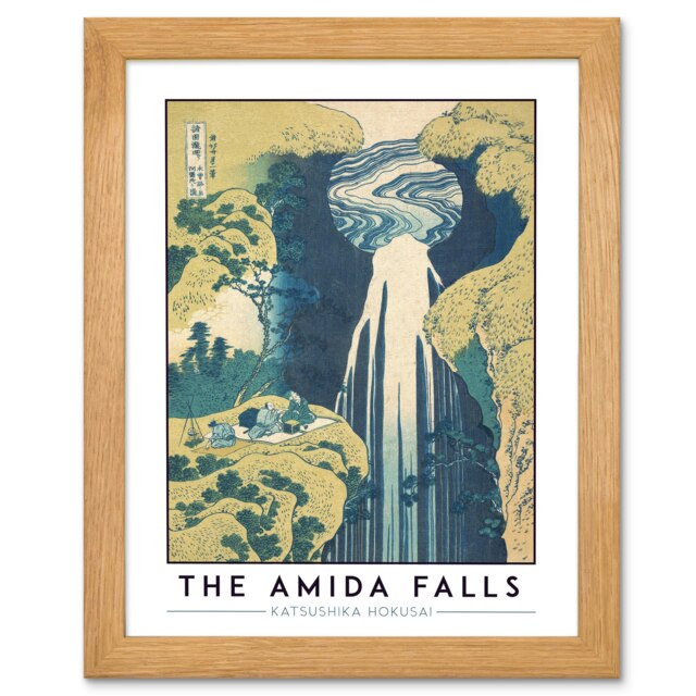 Katsushika hokusai the amida falls art wood framed wall art print blue ...