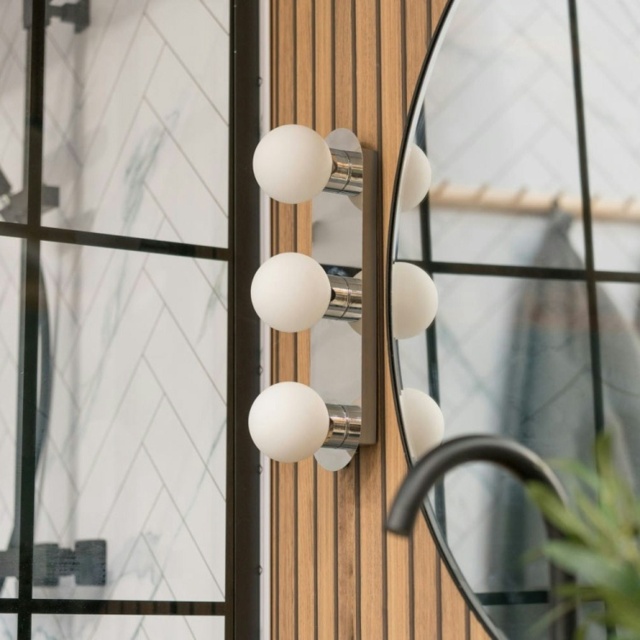 Valuelights Orbital Brushed Chrome 3 Way Opal Glass Ip44 Bathroom Flush ...