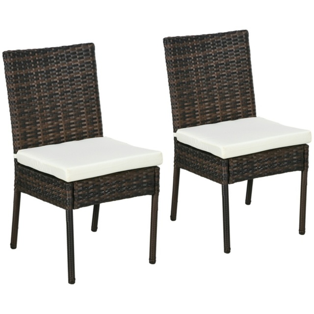 Outsunny 2 Pcs Rattan Garden Chairs With Cushion, Wicker Dining Chairs ...