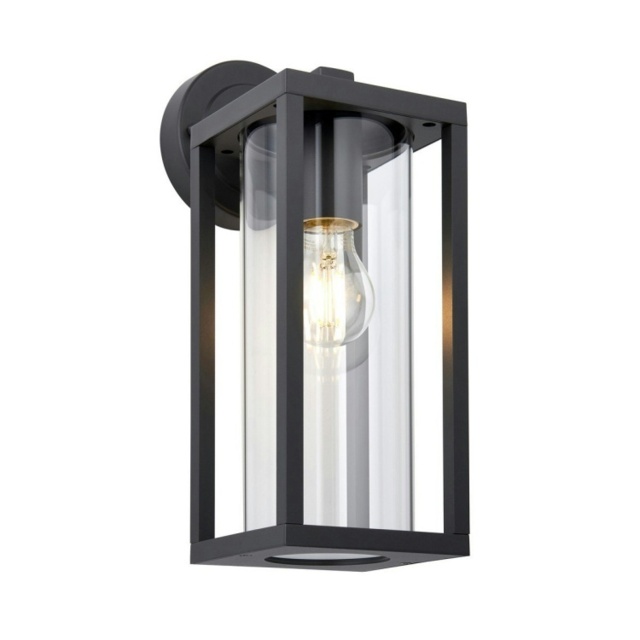 Hamden Modern Exterior Wall Light, Textured Black, Clear Glass Diffuser ...