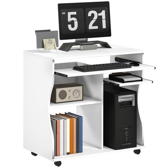 HOMCOM Computer Desk with Sliding Keyboard Tray, Mobile Home Office ...