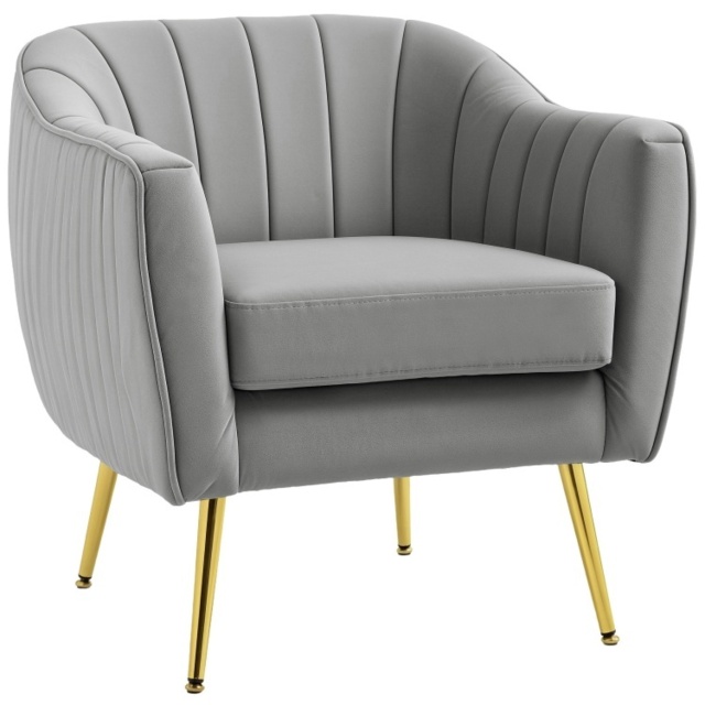 Homcom Velvet-Look Shell Shaped Chair With Thick Padded Seat, Grey by ...