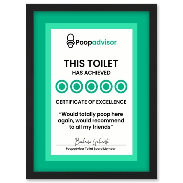 Funny Bathroom Sign Five Stars Poop Advisor Toilet Sign A4 Black Framed ...
