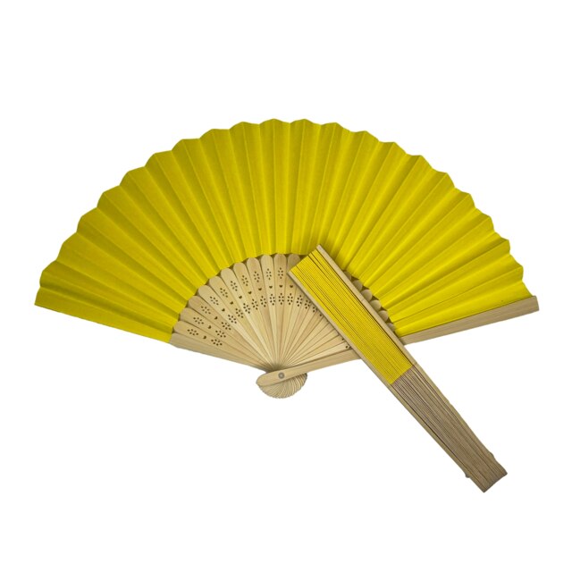 Yellow Paper Foldable Hand Held Bamboo Wooden Fan by Parev by Tesco ...