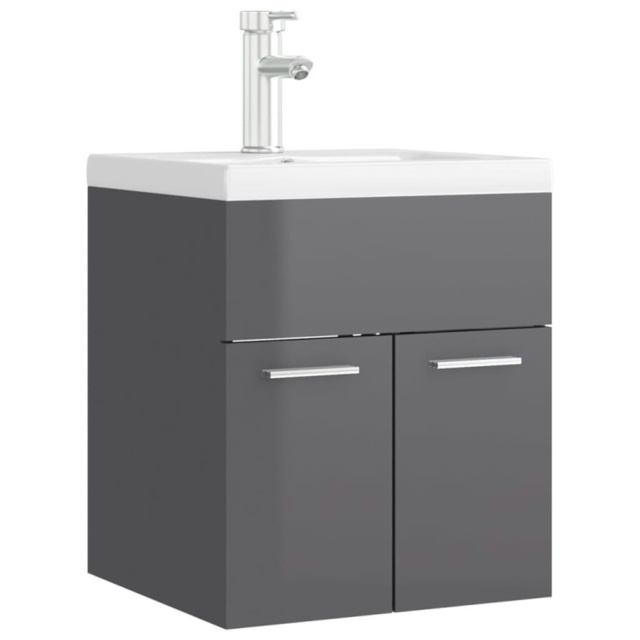 Sink Cabinet With Built-In Basin High Gloss Grey Engineered Wood by ...