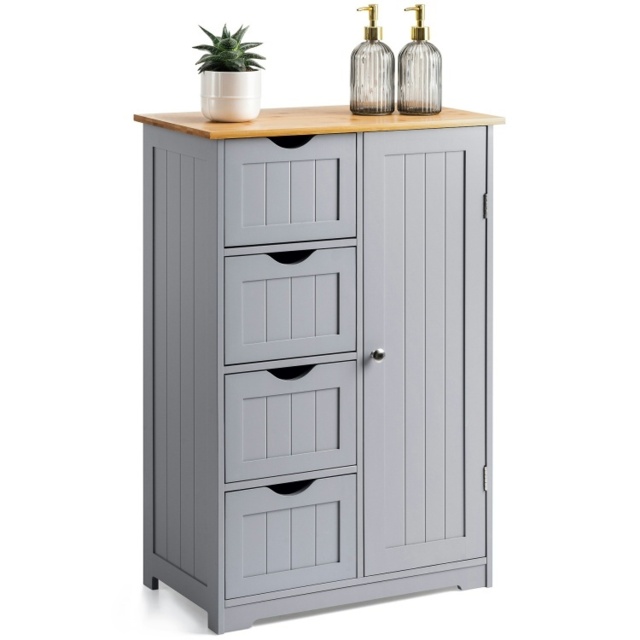Christow Bathroom Drawer Cabinet Grey Bamboo Freestanding Storage Unit ...