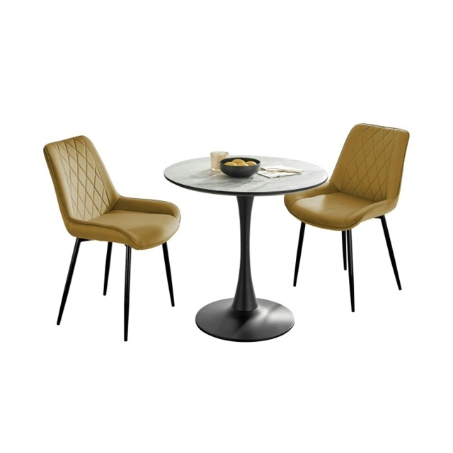 Furniturebox Elina White Marble Effect Round Dining Table & 2 Mustard ...
