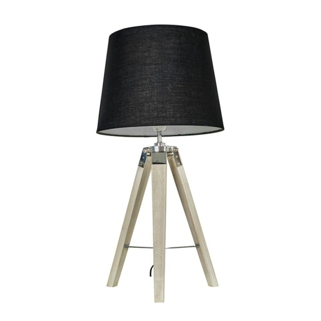Valuelights Clipper Light Wood Tripod Table Lamp With Black Tapered ...