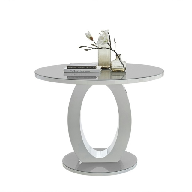 Furniturebox Giovani Grey White High Gloss And Glass 100Cm Round Dining ...