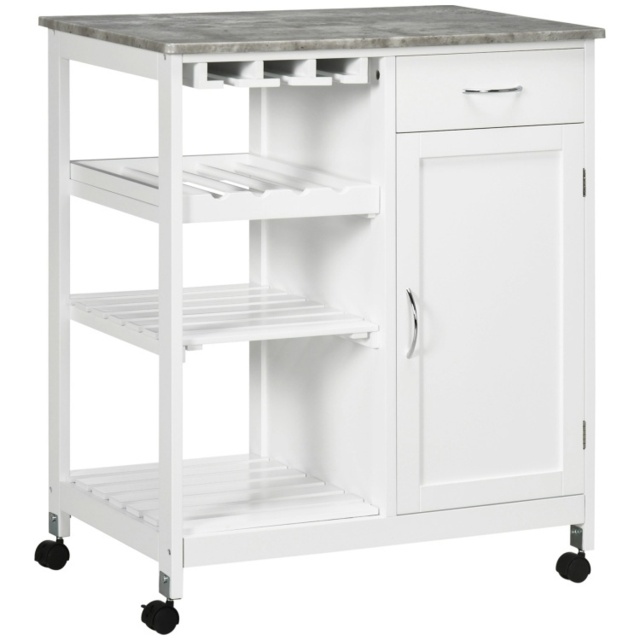 Homcom Kitchen Trolley Utility Cart W/ Wheel, Wine Rack, Open Shelf by ...