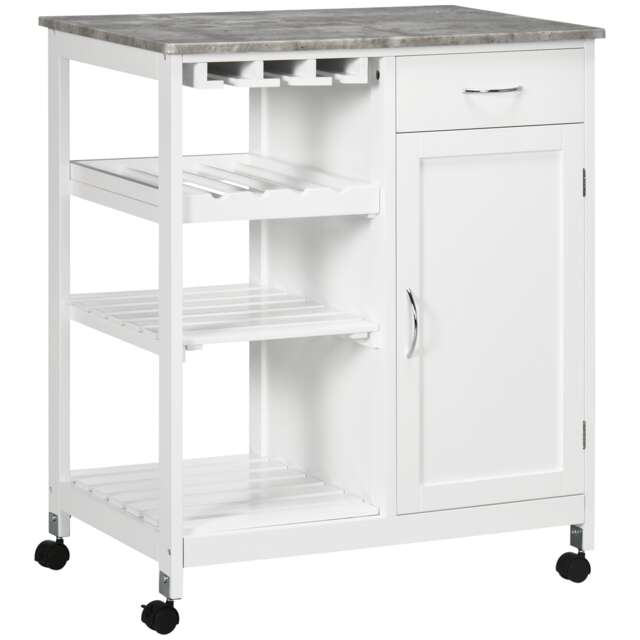 HOMCOM Compact Kitchen Trolley Utility Cart on Wheels with Wine Rack ...
