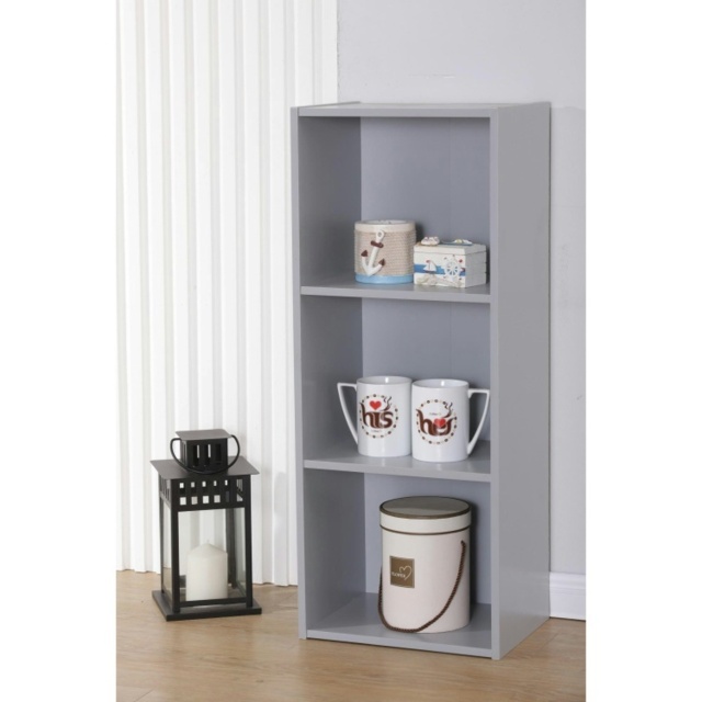 3 Cube Bookshelf Grey Wooden Storage Organiser Wood Shelving Unit Open ...