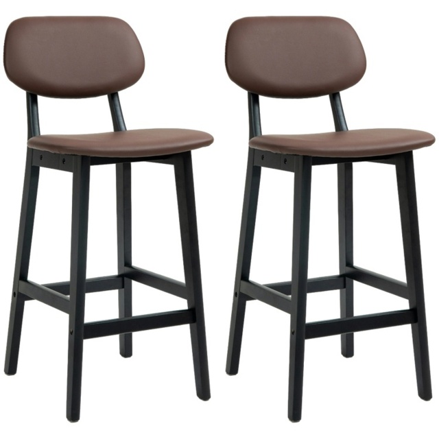 Homcom Breakfast Bar Stools Set Of 2 With Pu Leather Cover, Wood Legs ...