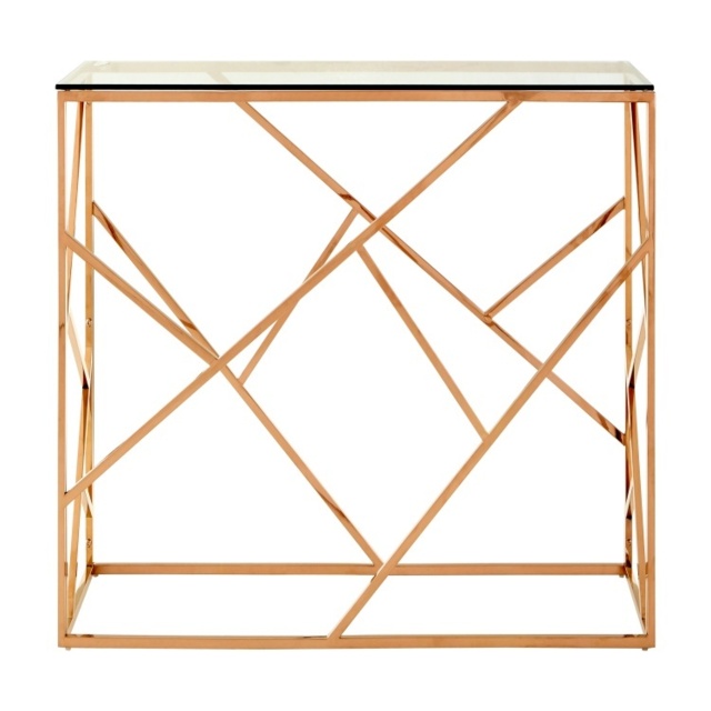 Interiors By Premier Stylish Rose Gold Geometric Console Table, Versatile Hallway Table, Easily ...
