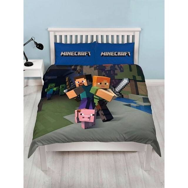 Minecraft reversible duvet cover set - blue/green - double blue double ...