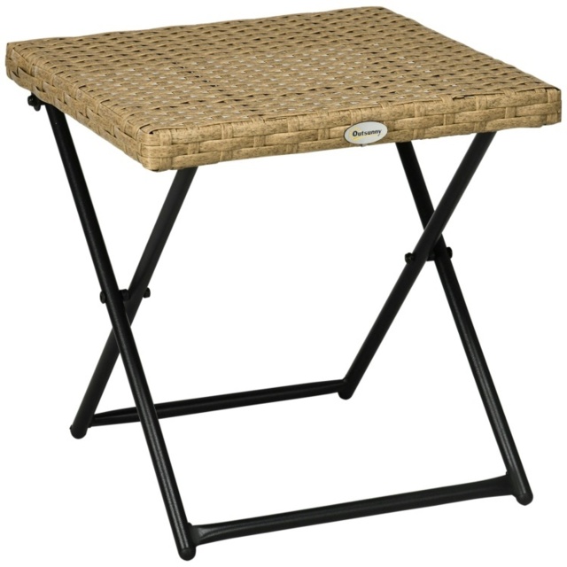 Outsunny Folding Square Rattan Coffee Table, Steel Frame Bistro Garden ...