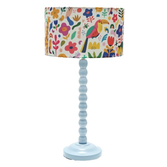 ValueLights Bobbles Powder Blue Bobbin Table Lamp with Jungle Shade ...