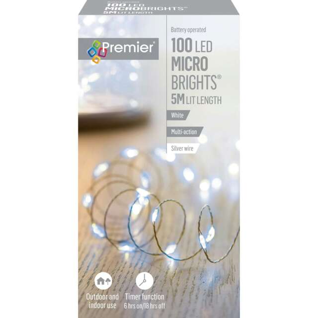 Premier Christmas Lights Micro Brights 100 LED White by Tesco ...